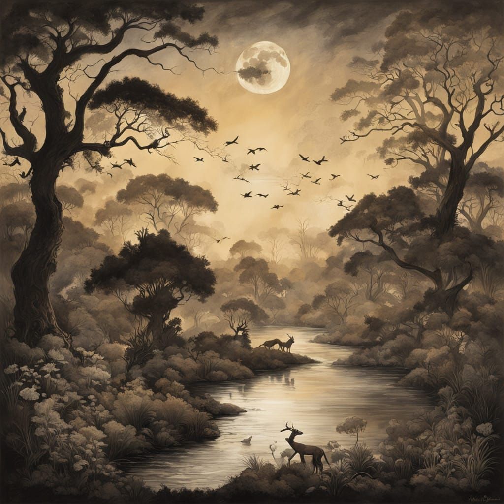 Shadows of animals - Moonlit Wildlife Silhouettes