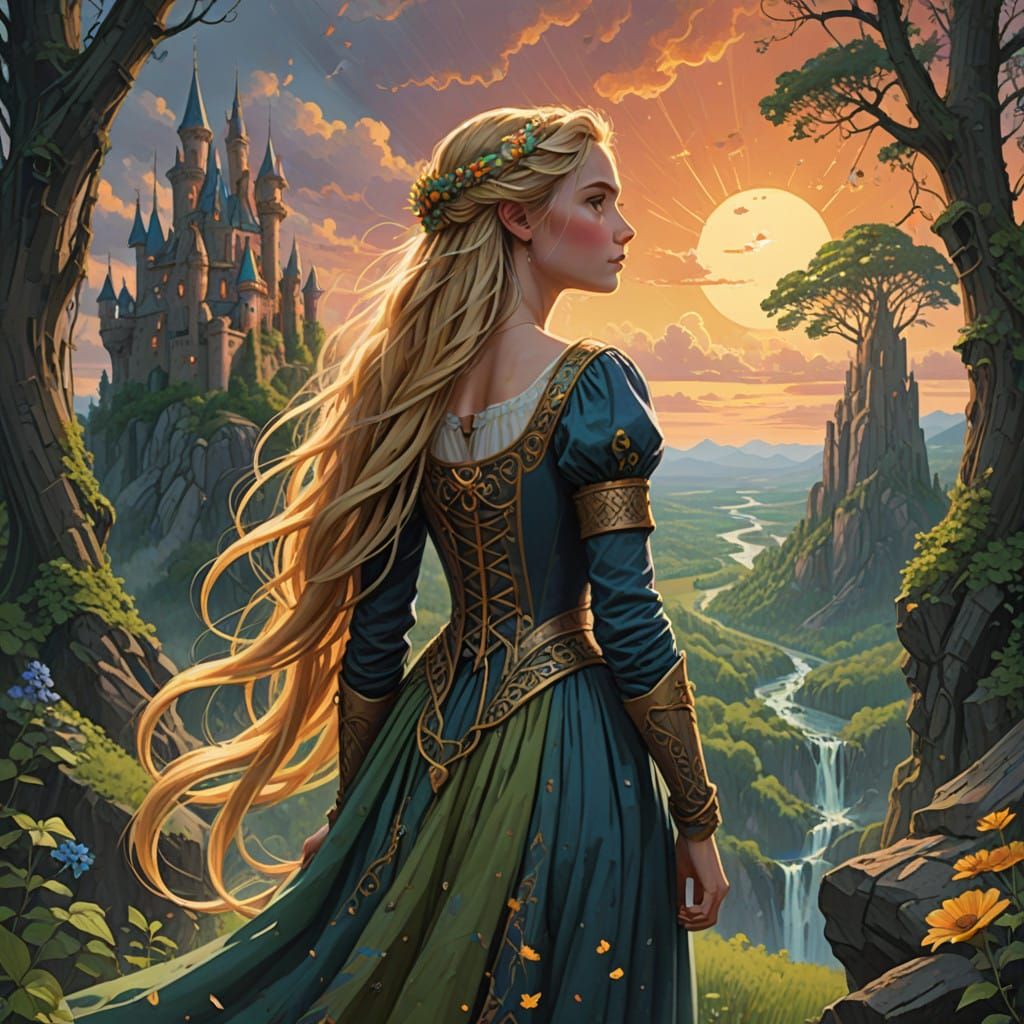 Golden Goddess of Freedom Ascends Shattered Castle - AI Art