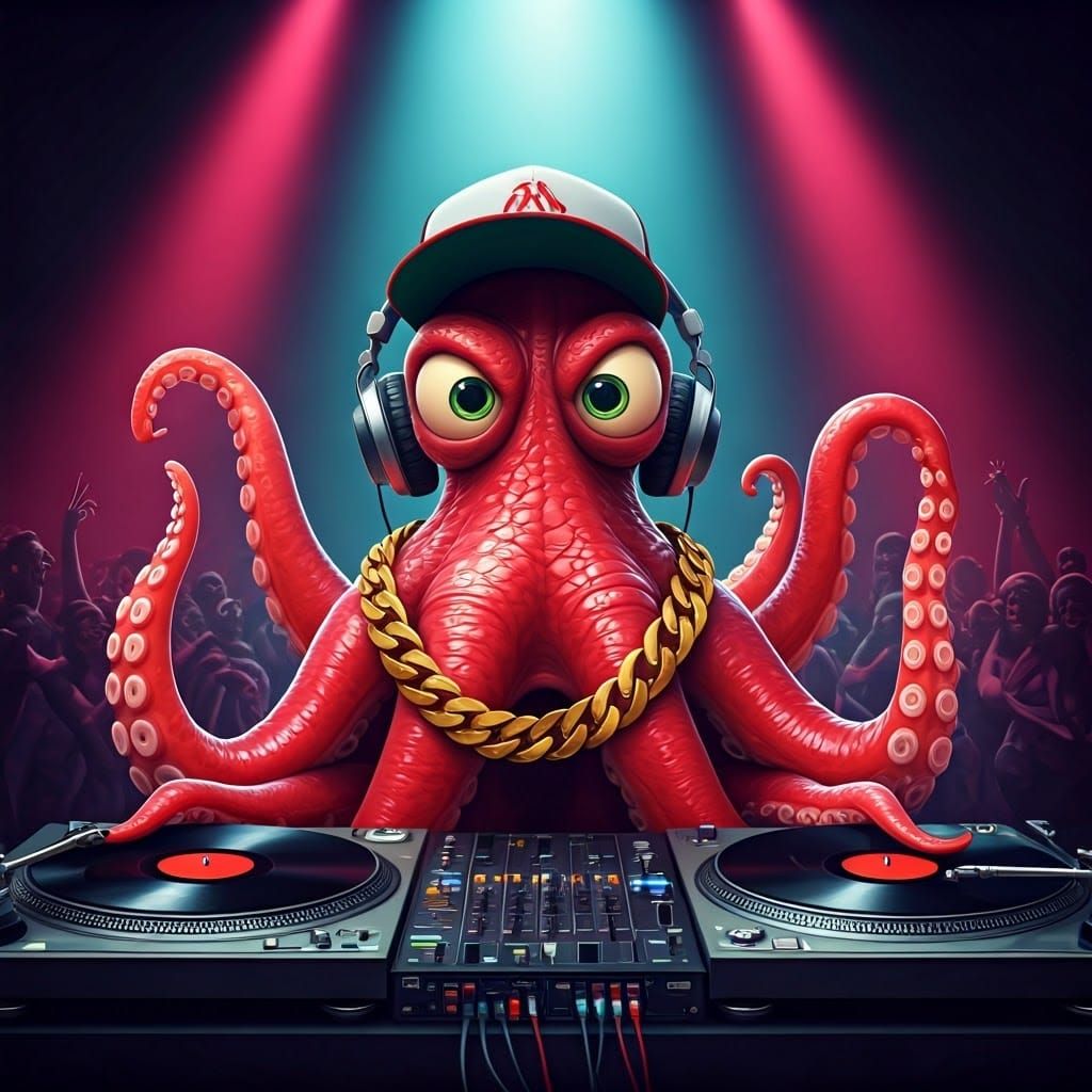 DJ Octopus - Playful Octopus DJ in Vibrant Night Club Scene