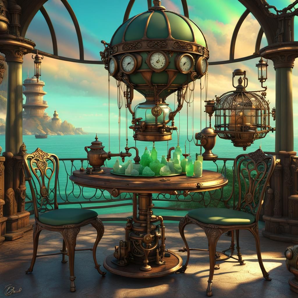 Steampunk Dining Room: Summer by the Sea - AI Generated Artwork ...