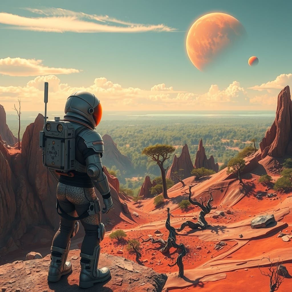 Astronaut Contemplates Terraformed World in Dystop... - AI Art