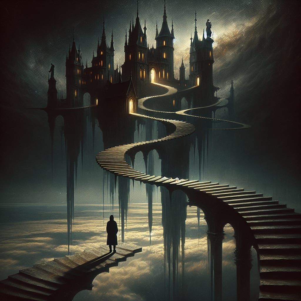The Stairway to... - Ethereal Gothic Mansion Beckons from th...