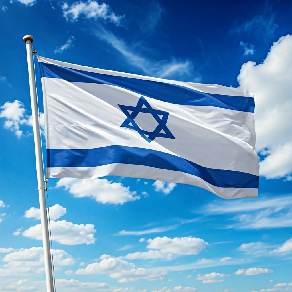 Vibrant Israeli Flag Waves in the Blue Sky - AI Art