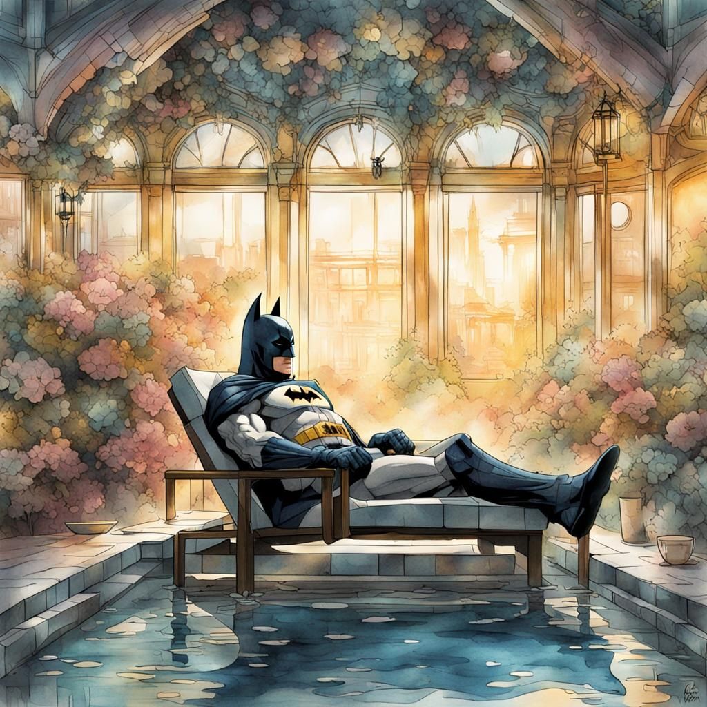 Batman relaxing in a spa - AI Generated Artwork - NightCafe Creator