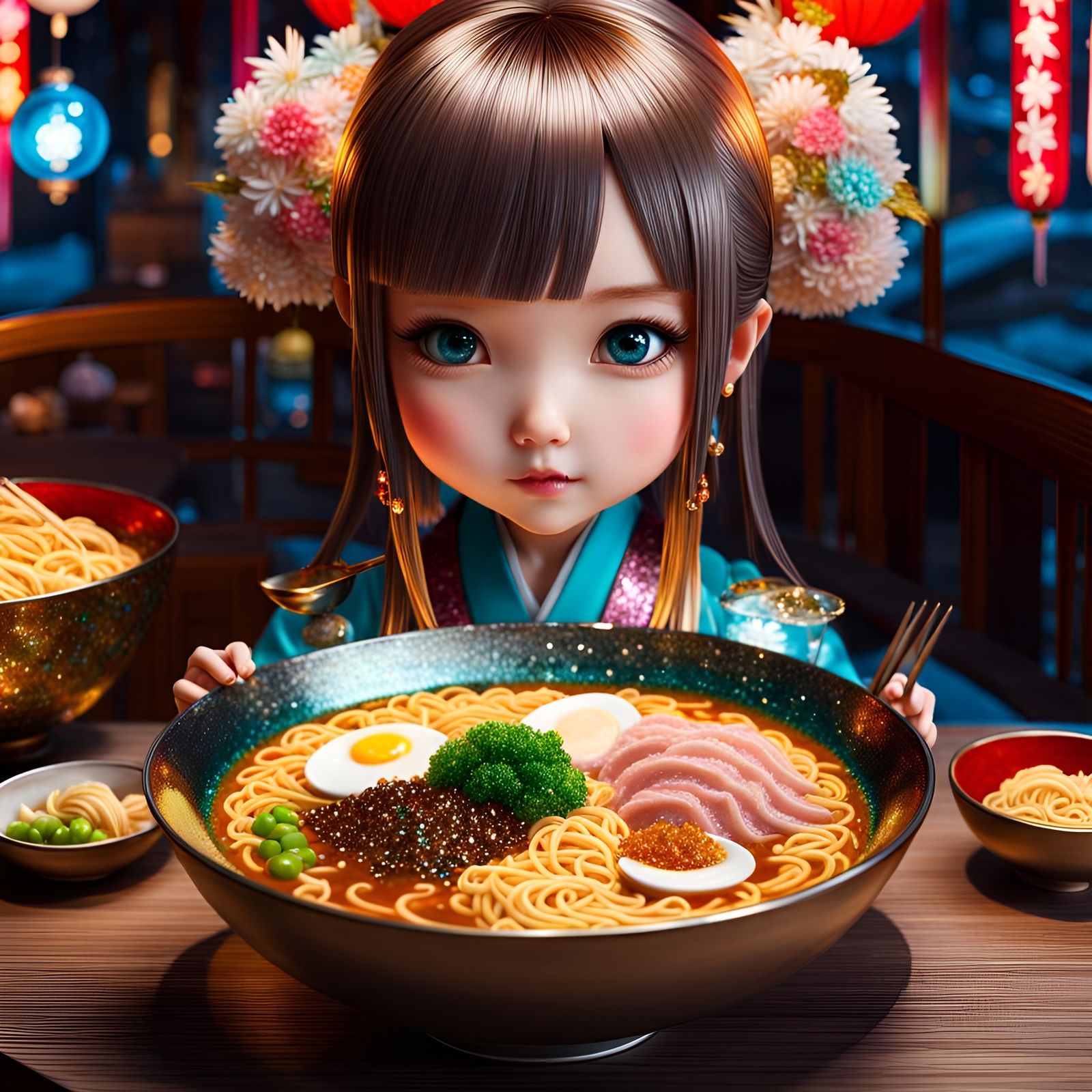 Cute Chibi Anime Girl with of a Delicious Bowl of Ramen - AI Generated ...