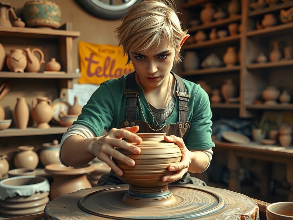 Link from The Legend of Zelda, evolving in a pottery workshop.