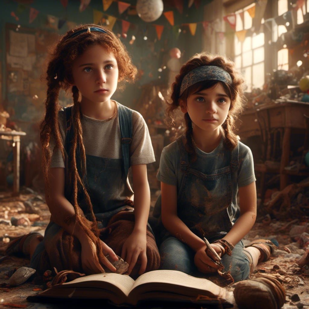 A 6-year-old Jewish girl with braids and another 7-year-old Jewish girl ...