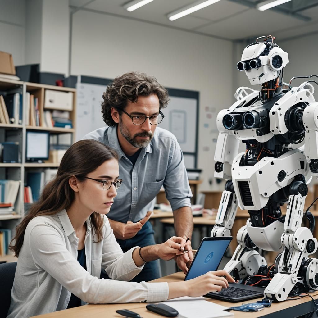 university student tutoring her professor on advanced robotics - AI Generated Artwork ...