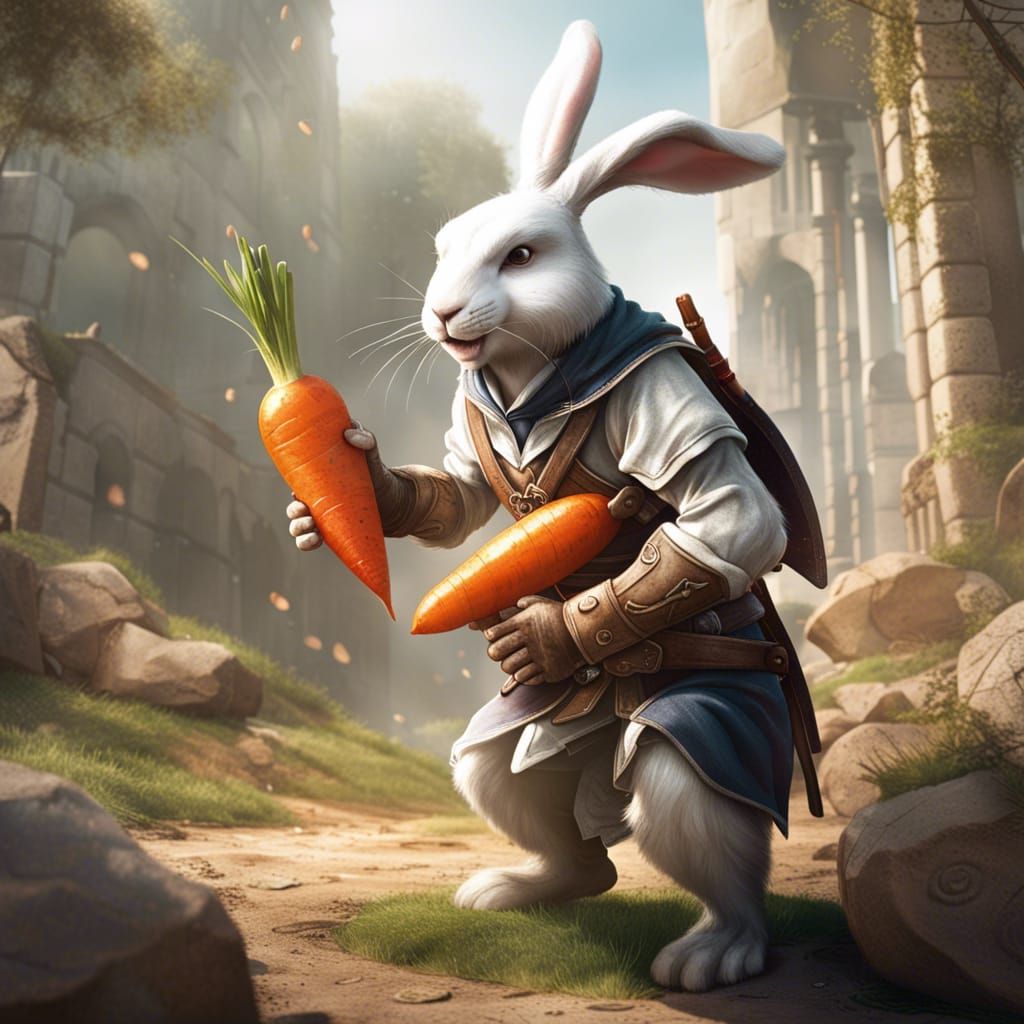 The Easter bunny as a protagonist in Assassin's creed holding the ...