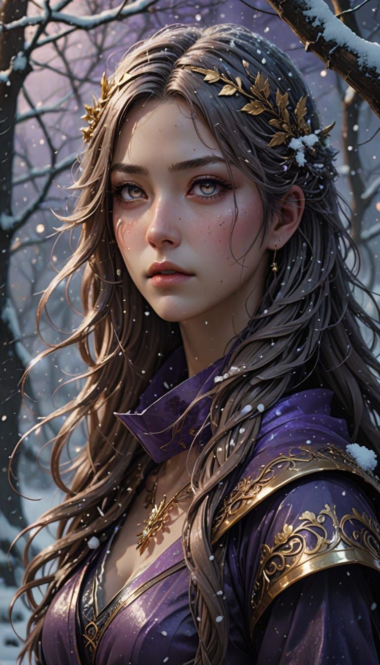 Semi-Real Anime Goddess Amidst Decaying Snow - AI Art