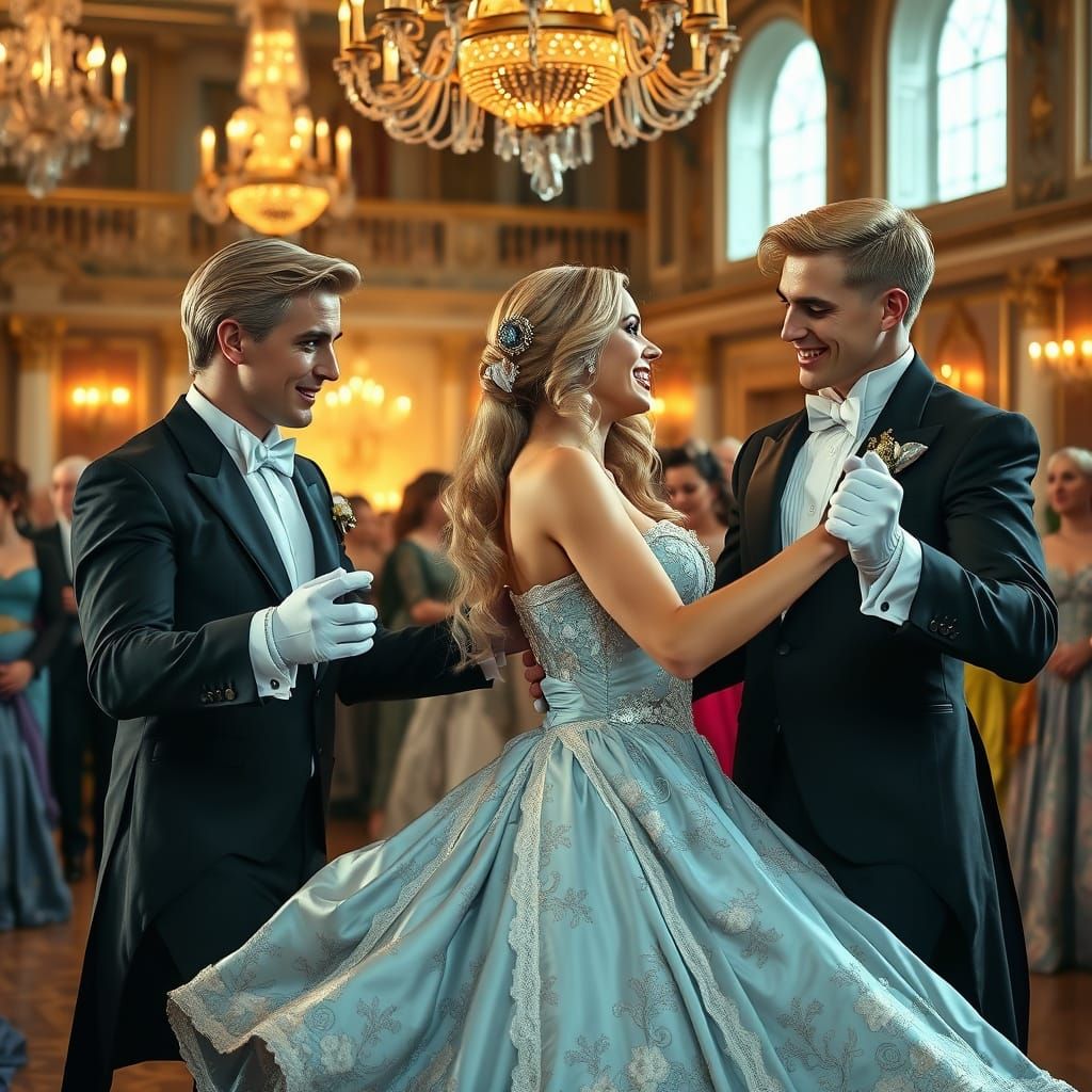 Dashing Gentlemen Waltz with Enchanting Lady in Vi... - AI Art
