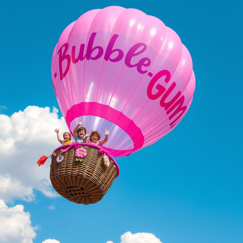 Bubble-Gum Rides in a bubble gum hot air balloon