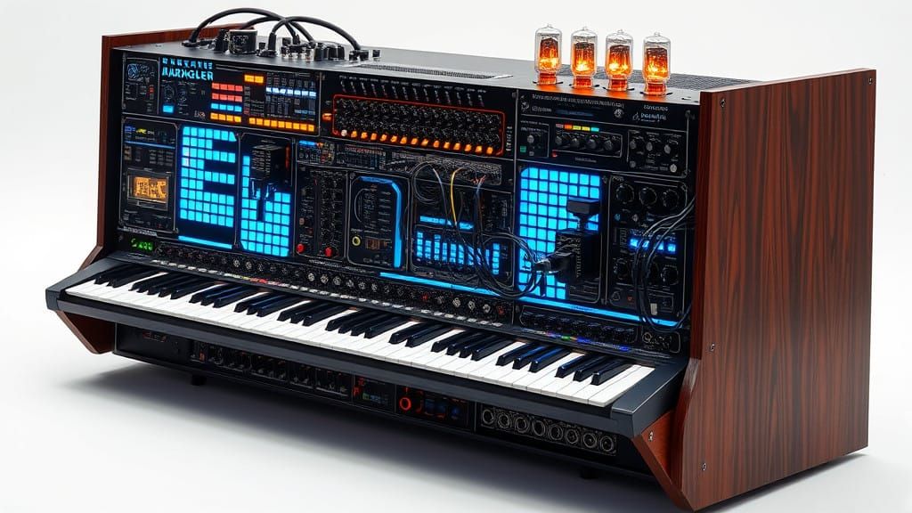 time passer - Sleek Futuristic Synthesizer with Vibrant Blue...