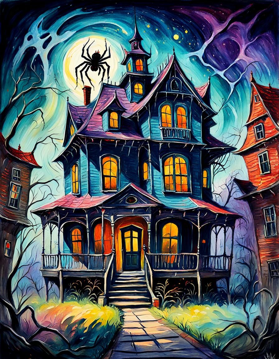 🕸️🕷️Spider, 👻🏚️ haunted house, 1 - AI Generated Artwork - NightCafe Creator