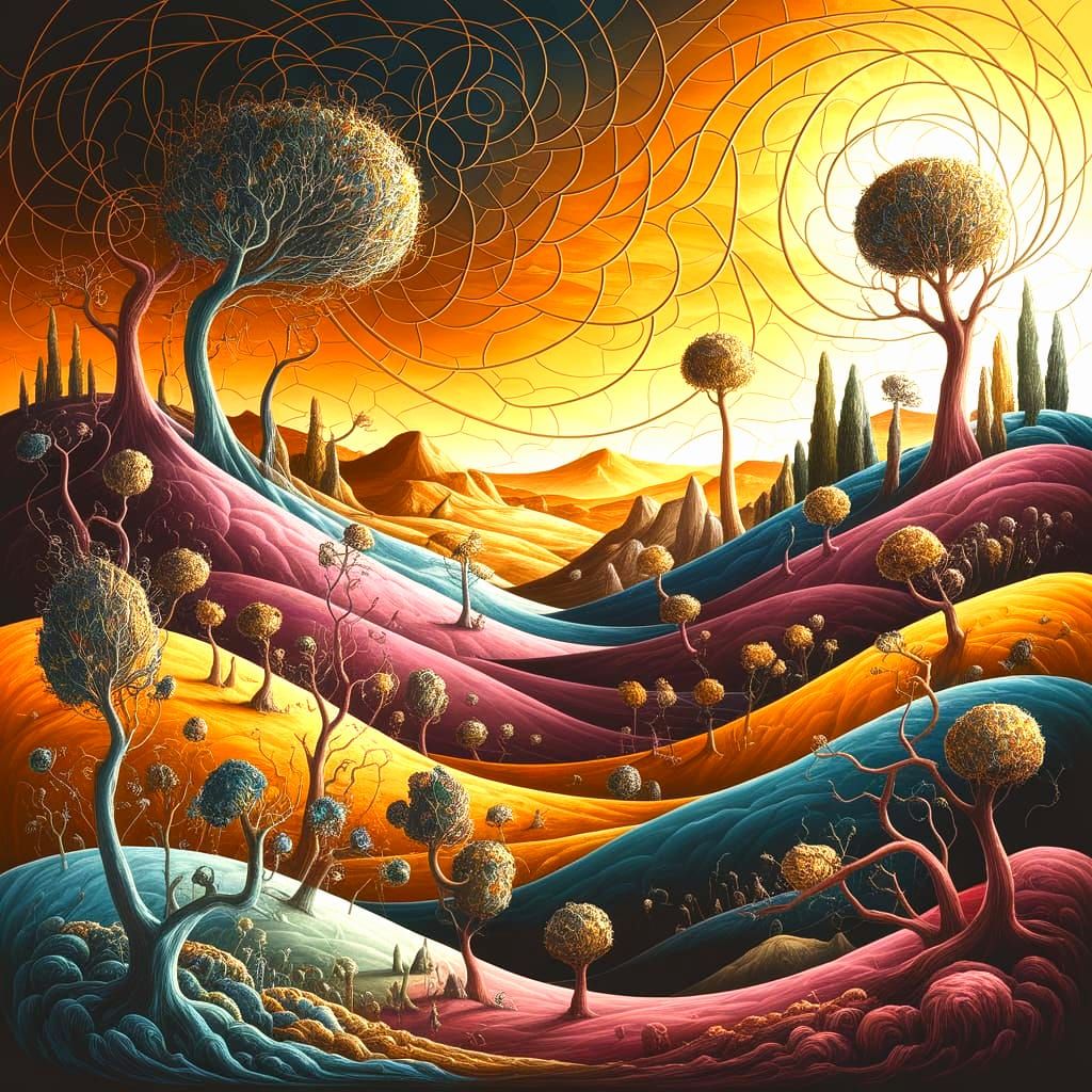 Surreal stained glass strange dreamlike scenery of an unusual landscape ...