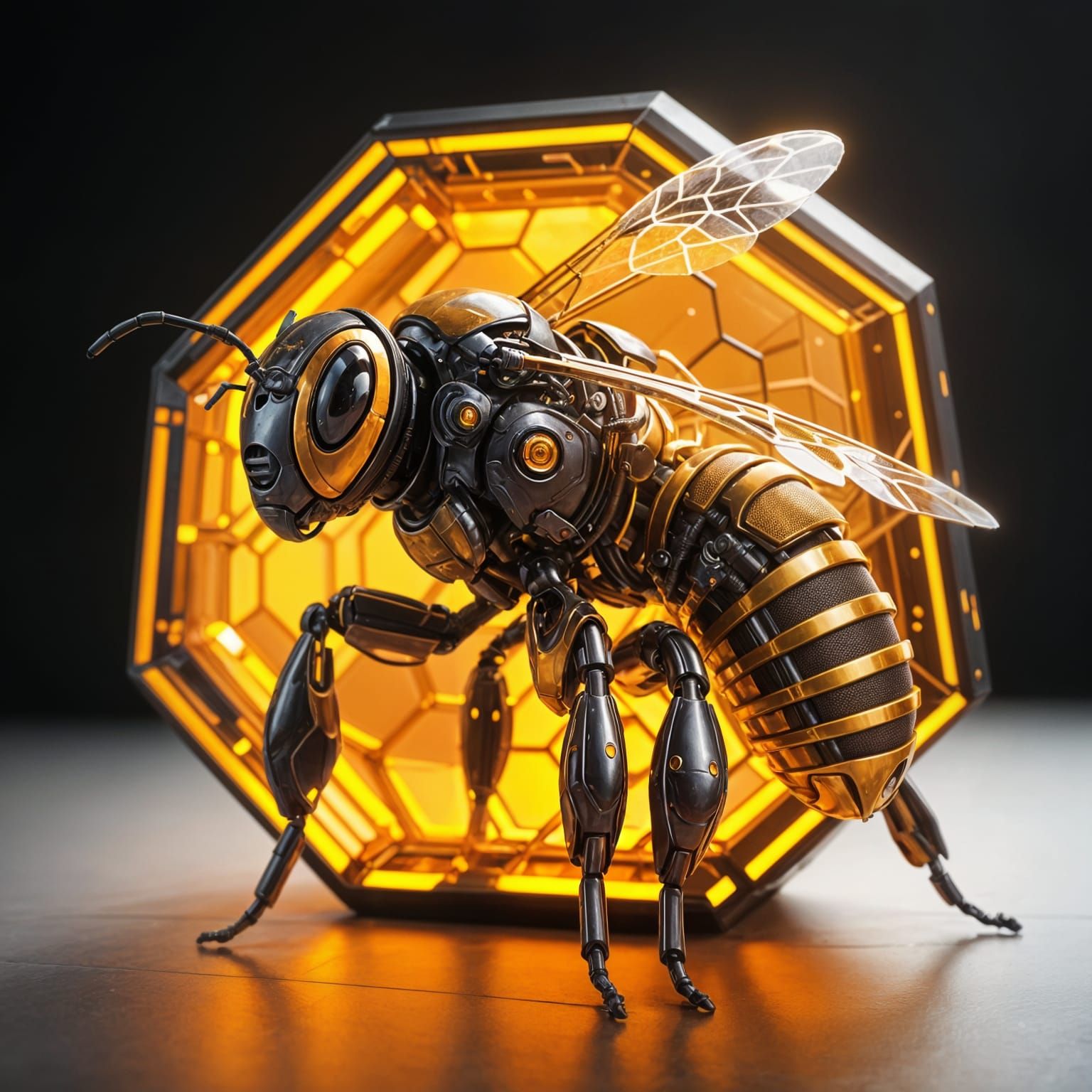 Feeling the Buzz - Vibrant Robot Bee in a Futuristic Beeline
