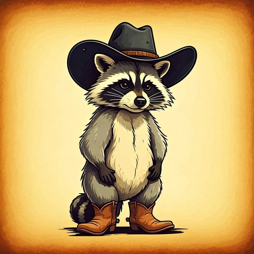 Anthropomorphic Raccoon Cowboy Embodies Rugged Cha... - AI Art