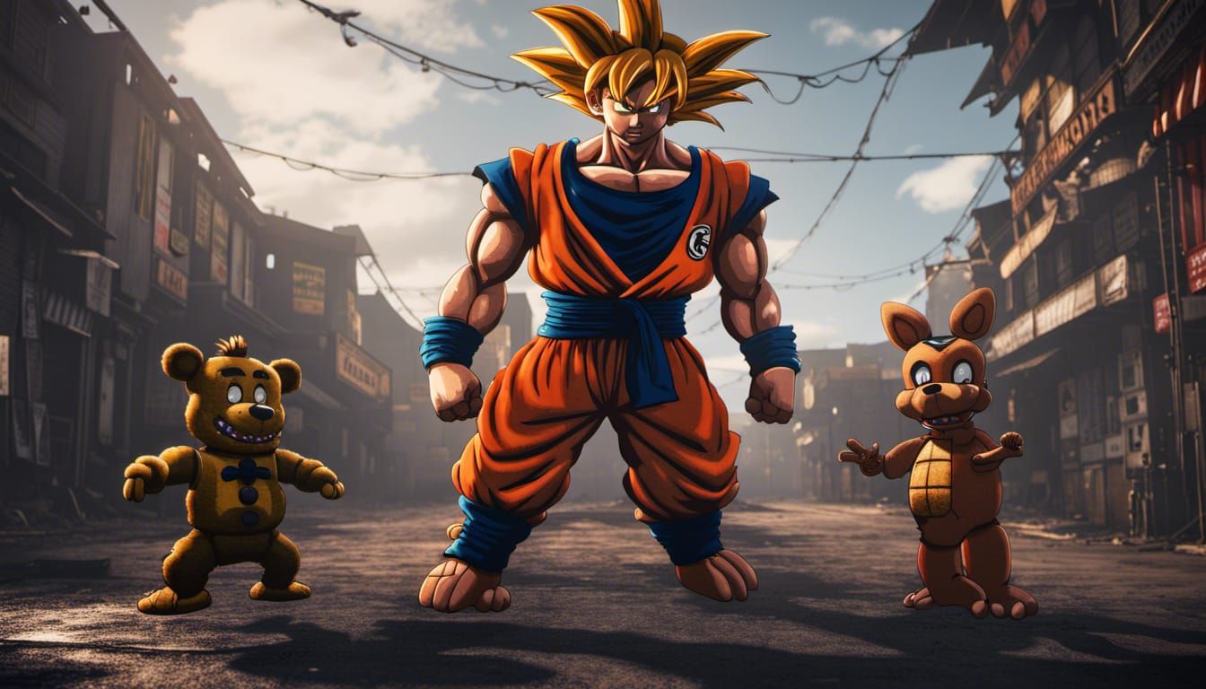 Goku from Dragon Ball Z, meeting Freddy Fazbear from FNaF - AI ...
