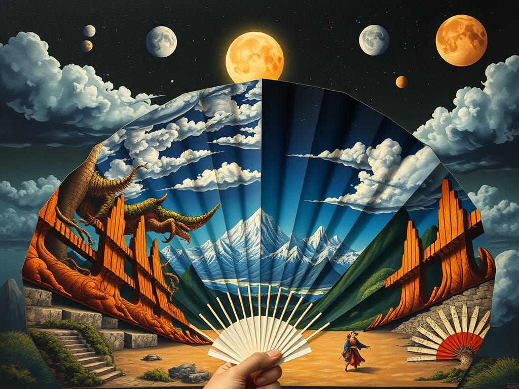 hand-fan - Stylized Landscape as a Vibrant Hand-Fan