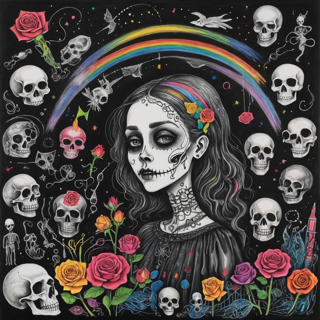 Kids Crayon drawings ,surreal (child's drawing )of a goth woman ...