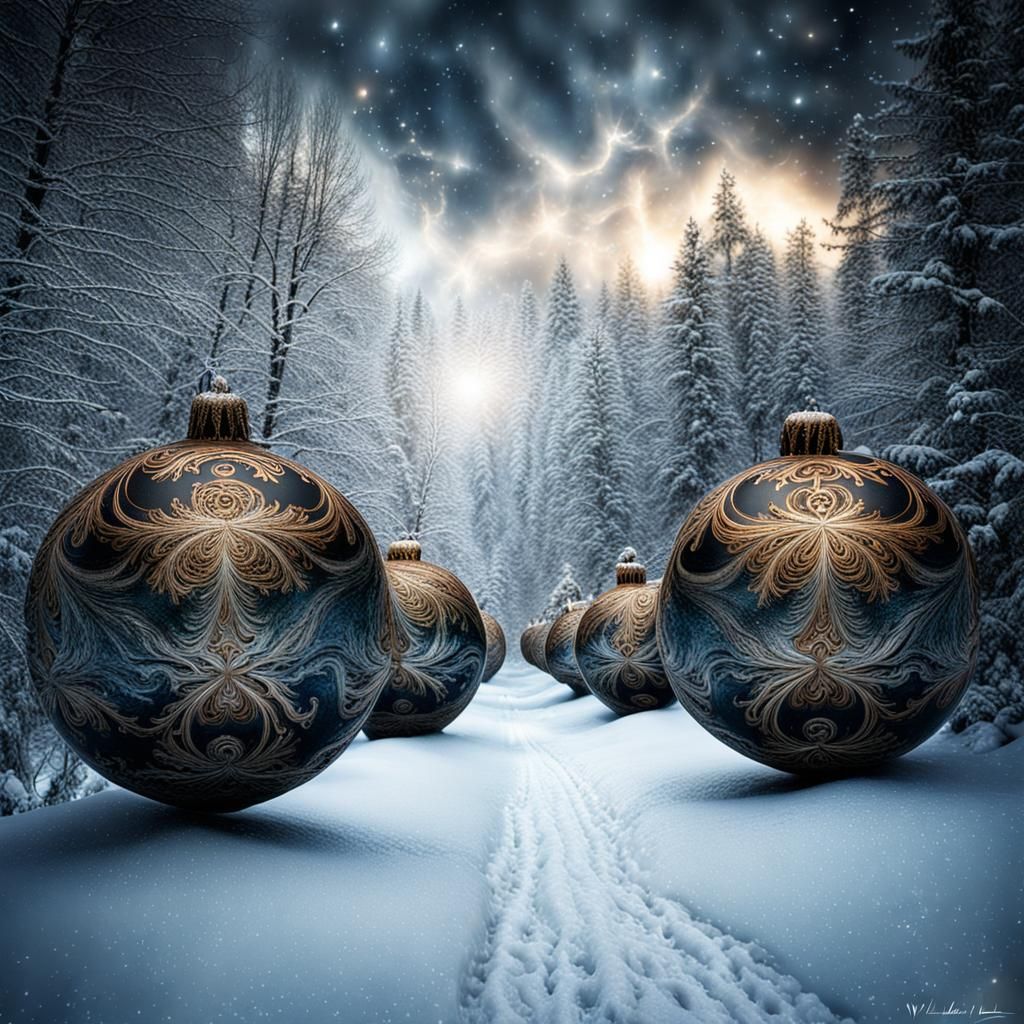 Surrealistic Christmas balls with surrealistic faces strange characters ...
