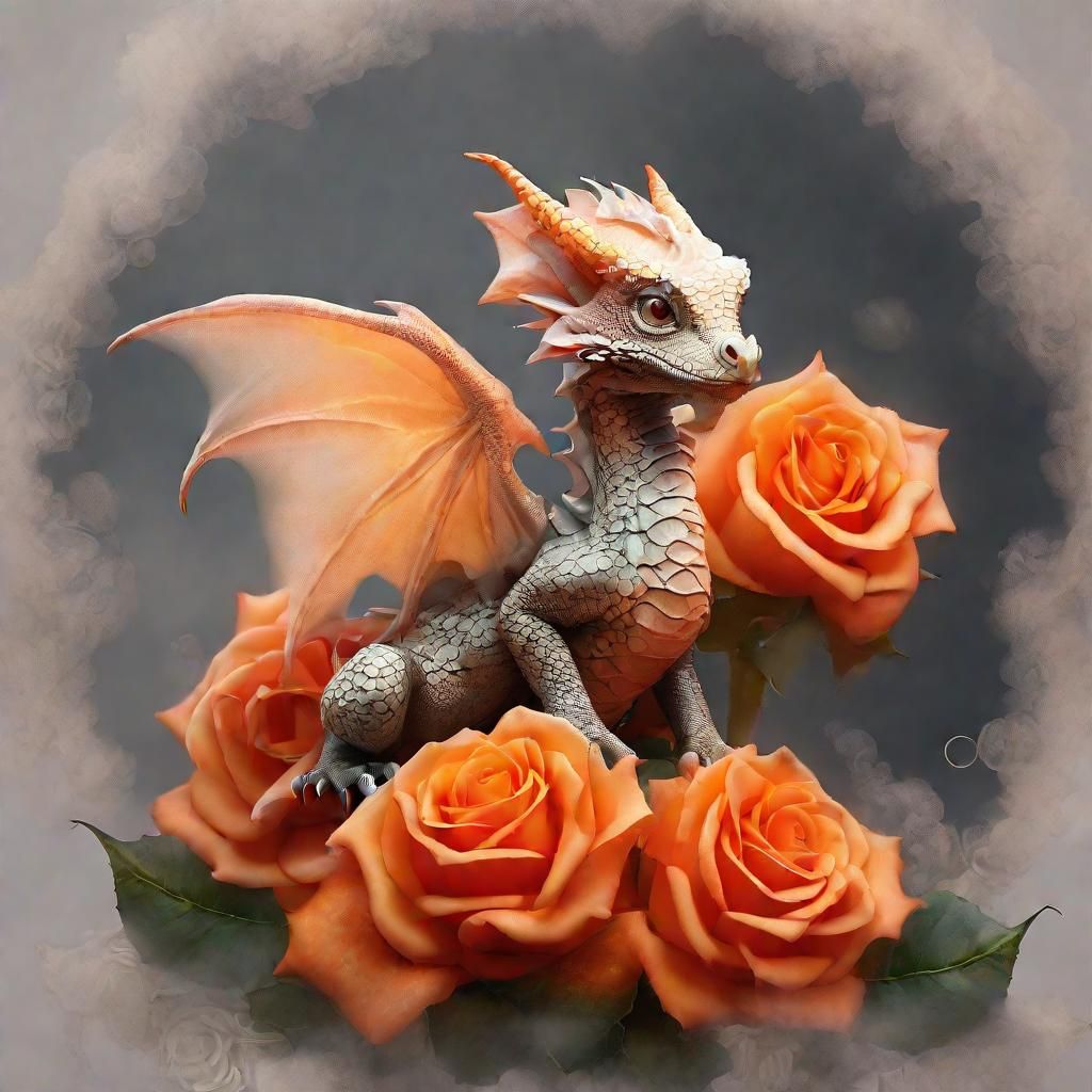 Baby dragon sitting on top of orange roses - AI Generated Artwork ...