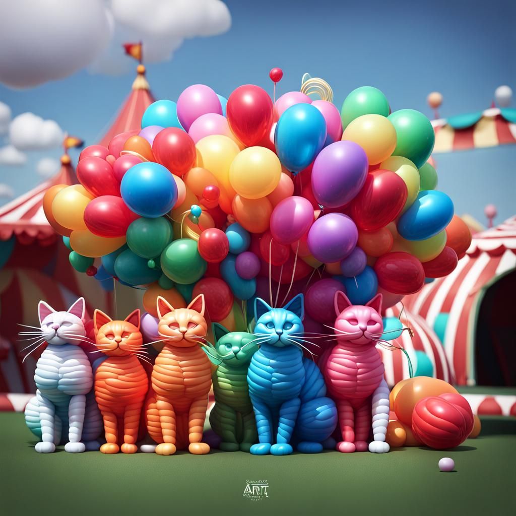 Balloon Animal Cats at the Anholm Big Top Circus - AI Generated Artwork - NightCafe Creator