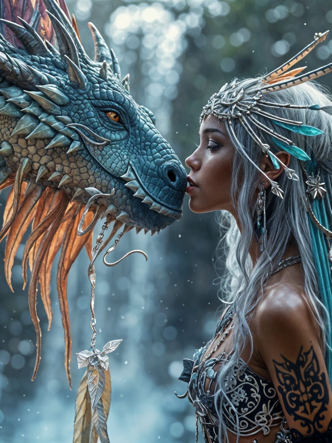 Elfa con drago - A Majestic Elf Maiden with a Loyal Dragon ...