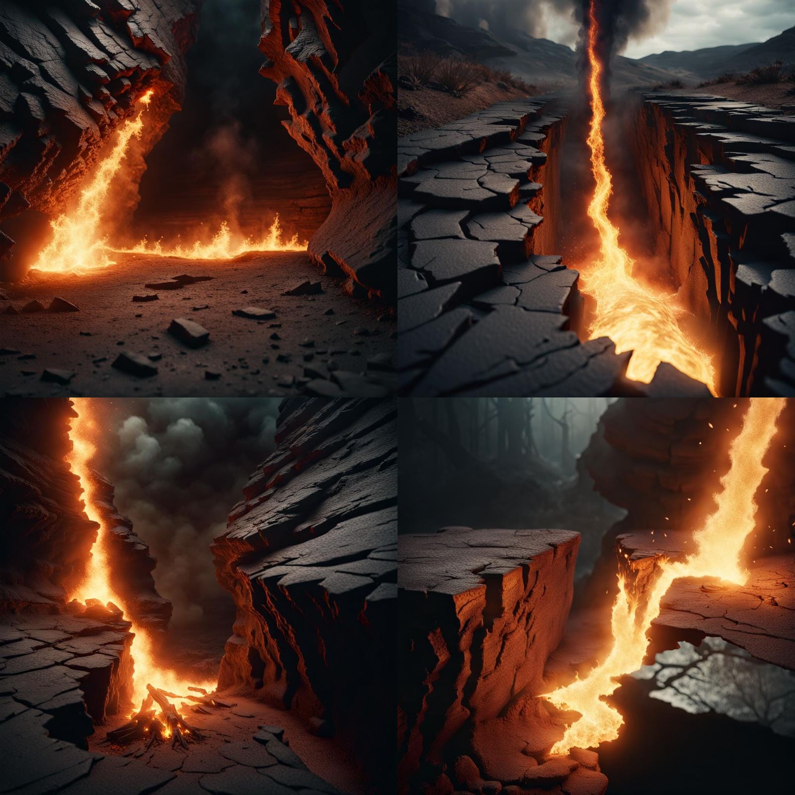 Giant Flames shooting out from a huge crack in the ground; 8K ...