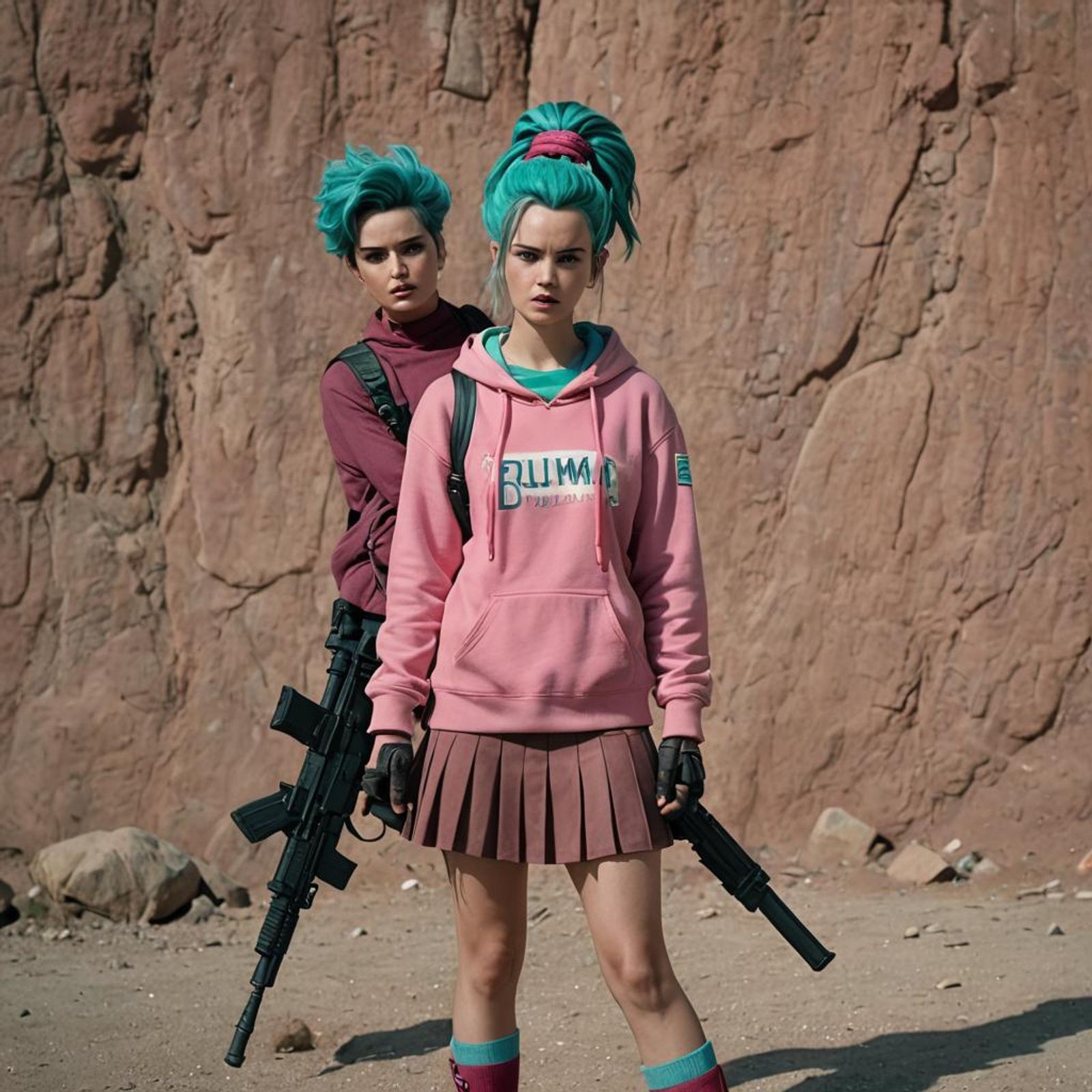 actress "ana de armas" dress with a pink hoodie with the letters "Bulma ...