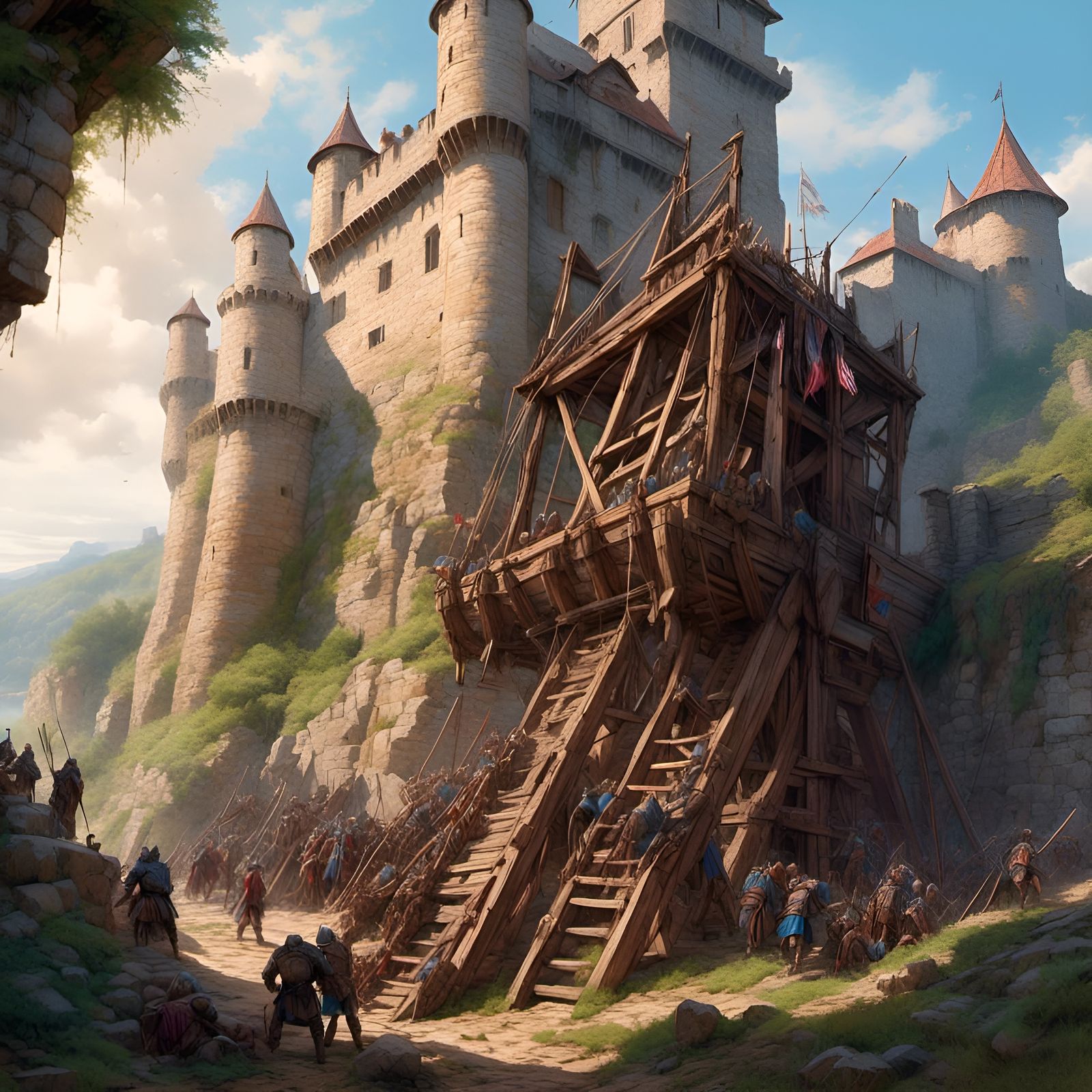 Historically accurate Wooden medievel siege engines positioned up ...