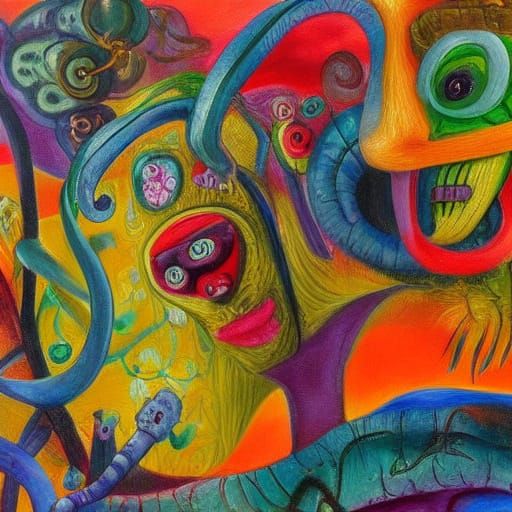 Surrealist Snake Emerge from Dreamlike Landscape i... - AI Art