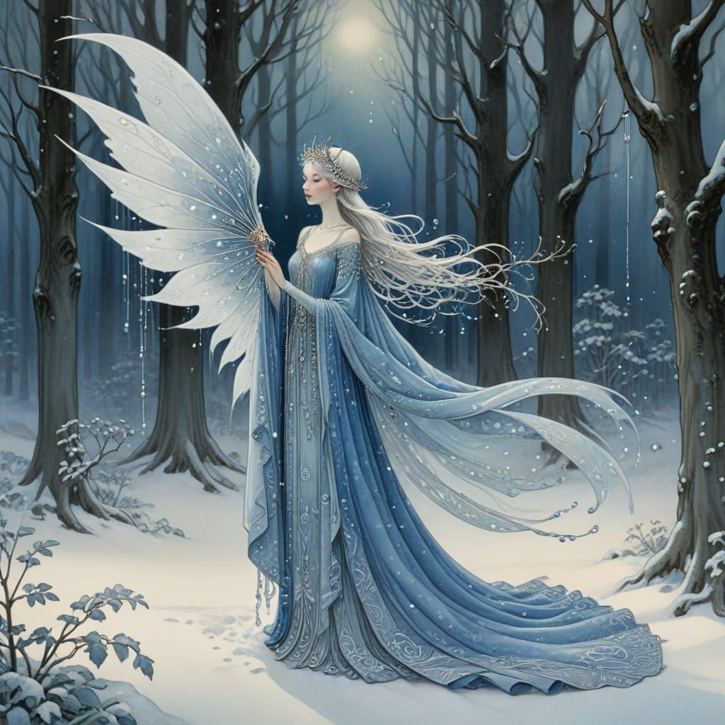 Whimsical Fairy Queen in a Frosty Forest, Inspired... - AI Art