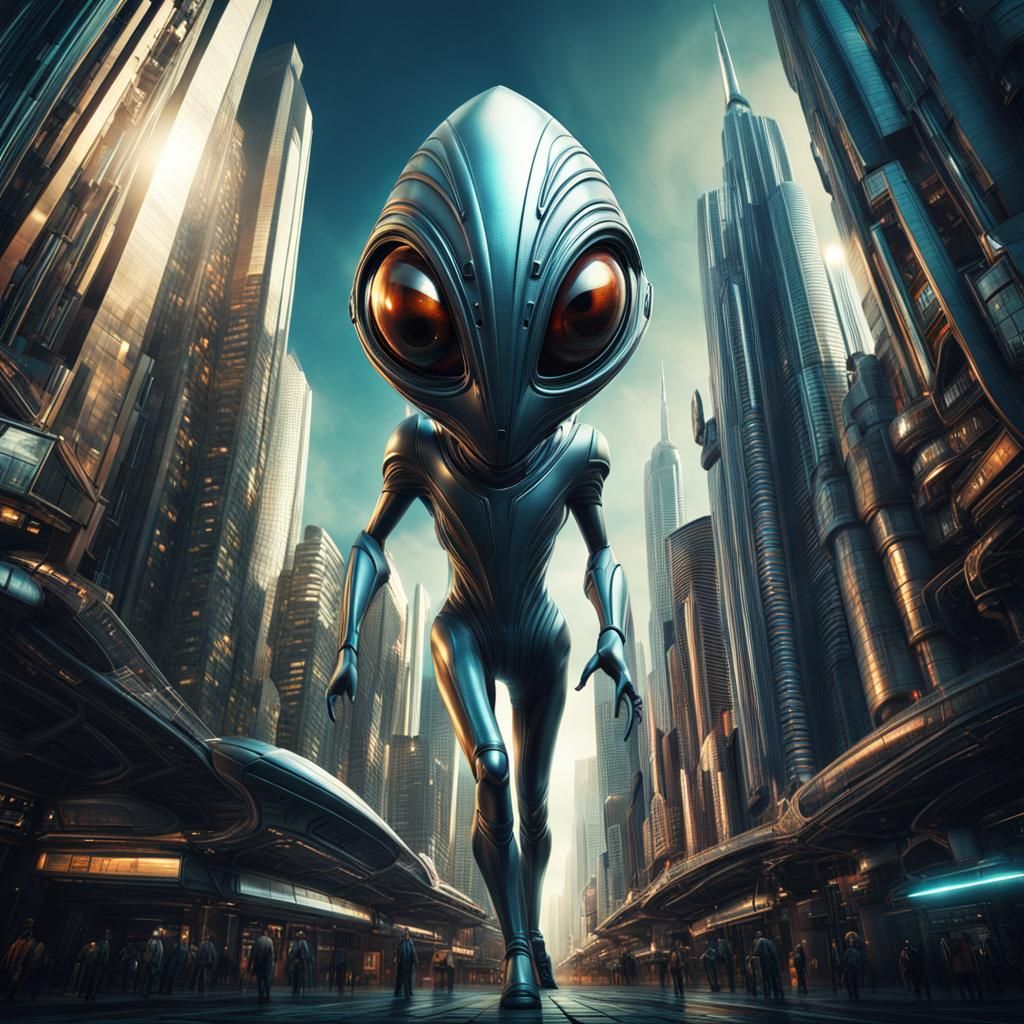 Alien in the city - AI Generated Artwork - NightCafe Creator