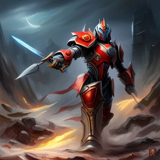 Humanoid Robot with fiery swords and blades, Battle Mech Iron Saga ...