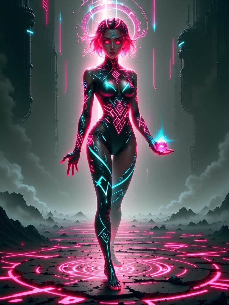 Tarot card, Temperance, TRON inspired. 8K resolution Unreal Engine 5