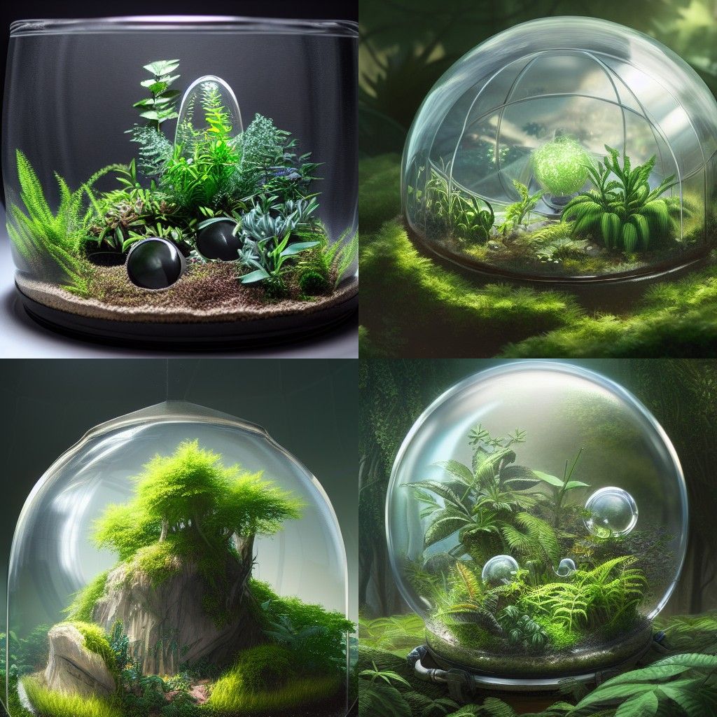 glass dome terrarium with alien plants - AI Generated Artwork ...
