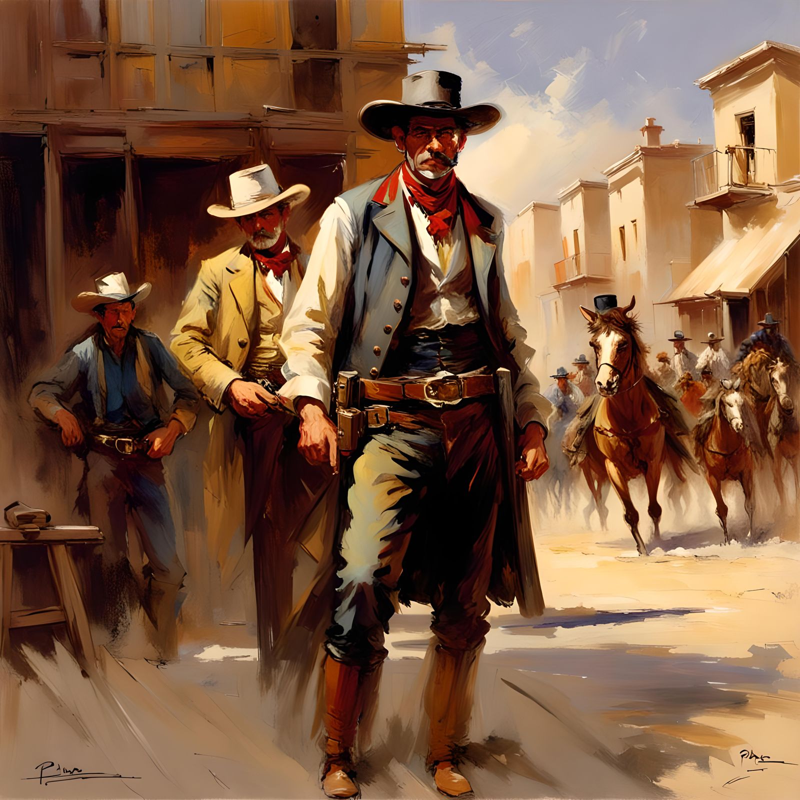 Old west gunfighter in the old west, facing his opponent in the street ...