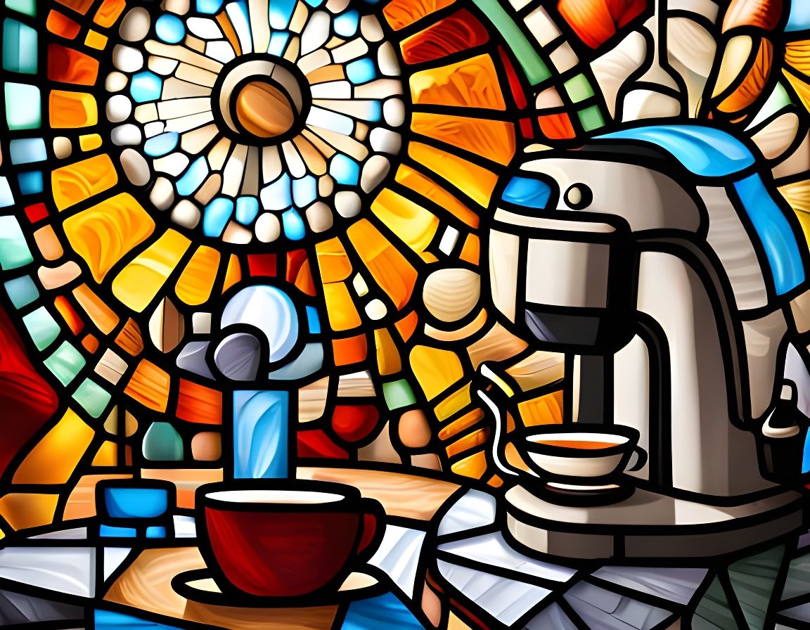 stained glass panel of a modern coffee maker, 64 megapixels, 8K ...