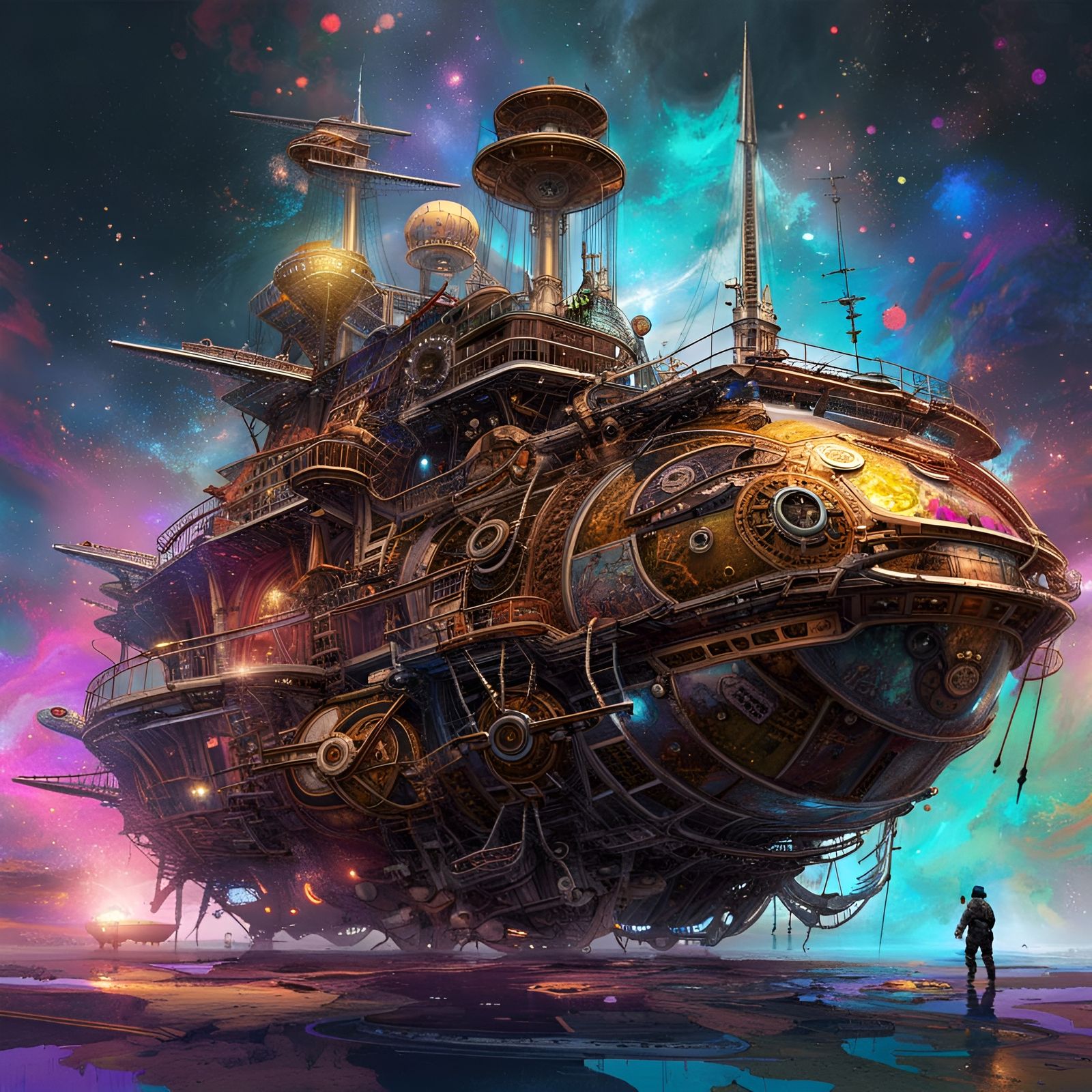 "steampunk space pirate ship sailing through the cosmos", by Wadim ...