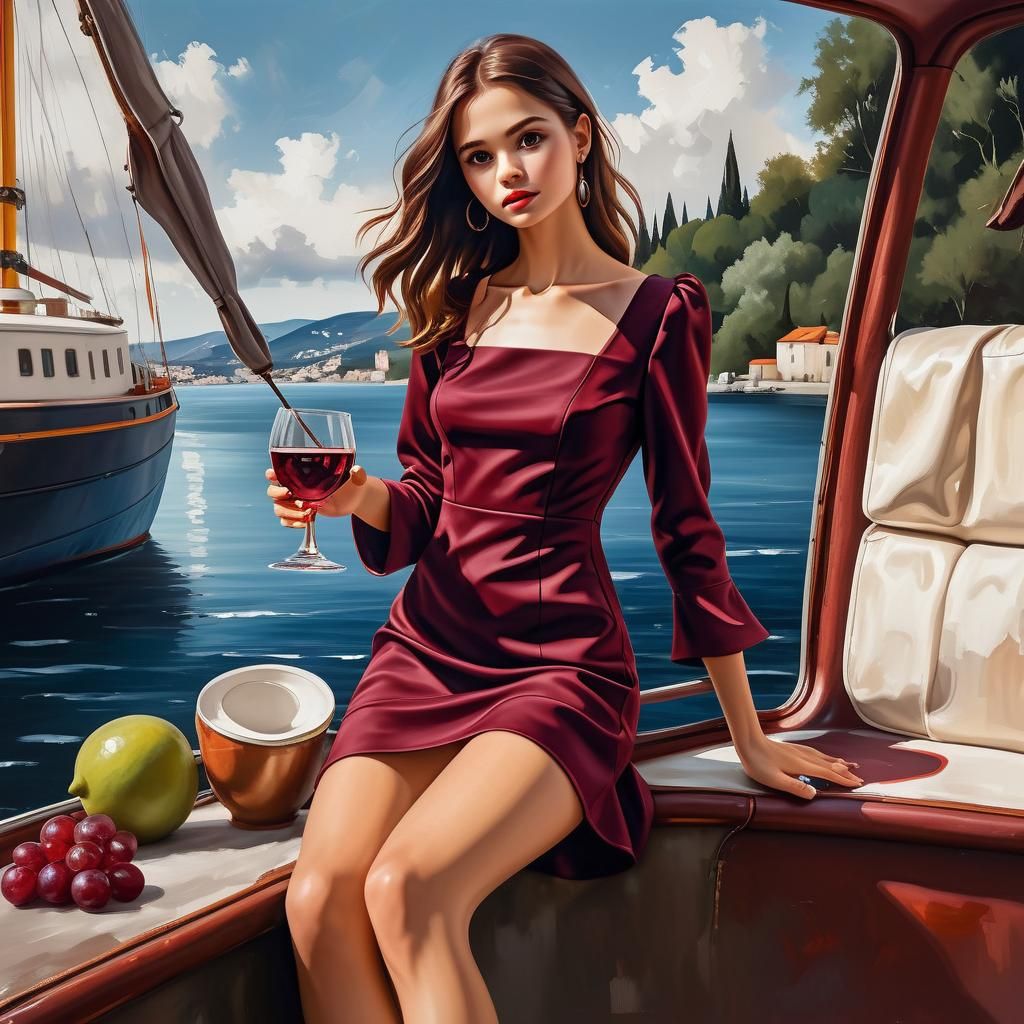 Deep Red Mini Evening Dress Cartoon. Redone. - AI Generated Artwork - NightCafe Creator