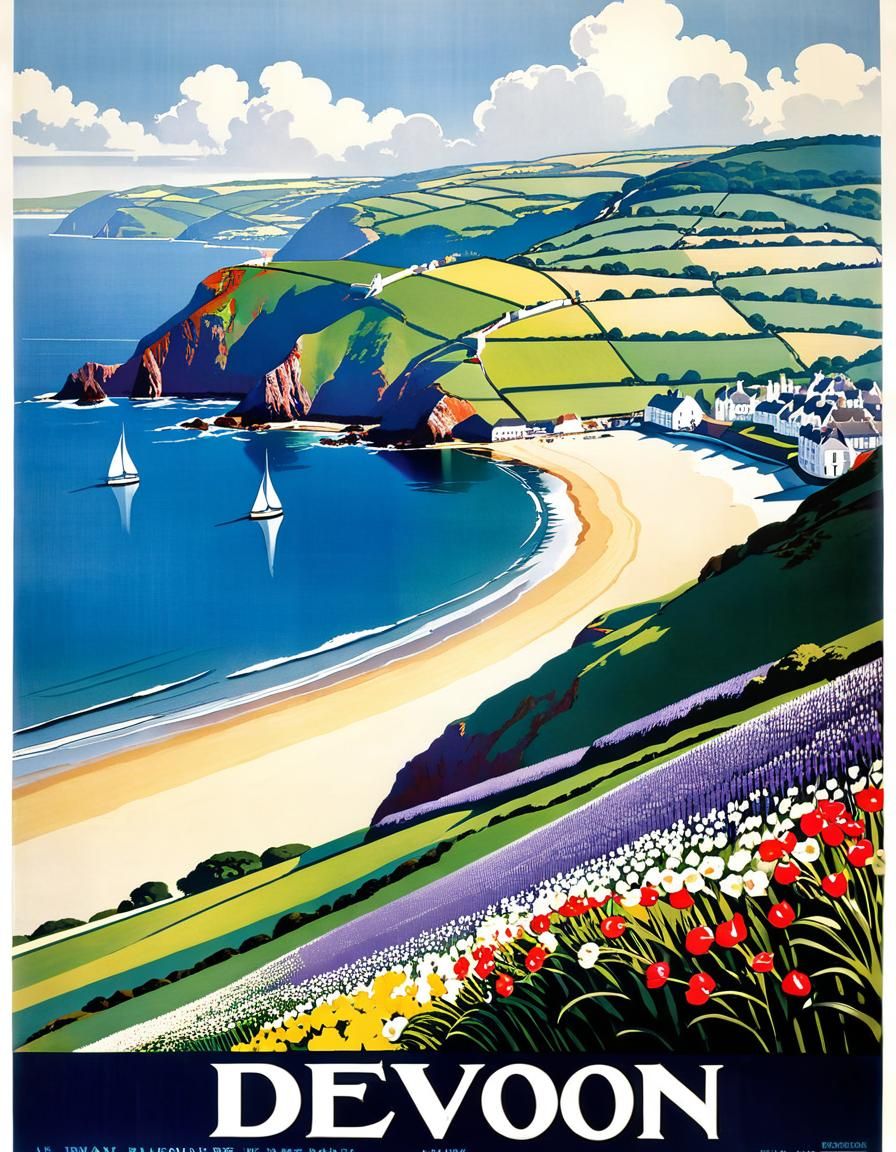 Vintage travel poster of Devon - AI Generated Artwork - NightCafe Creator