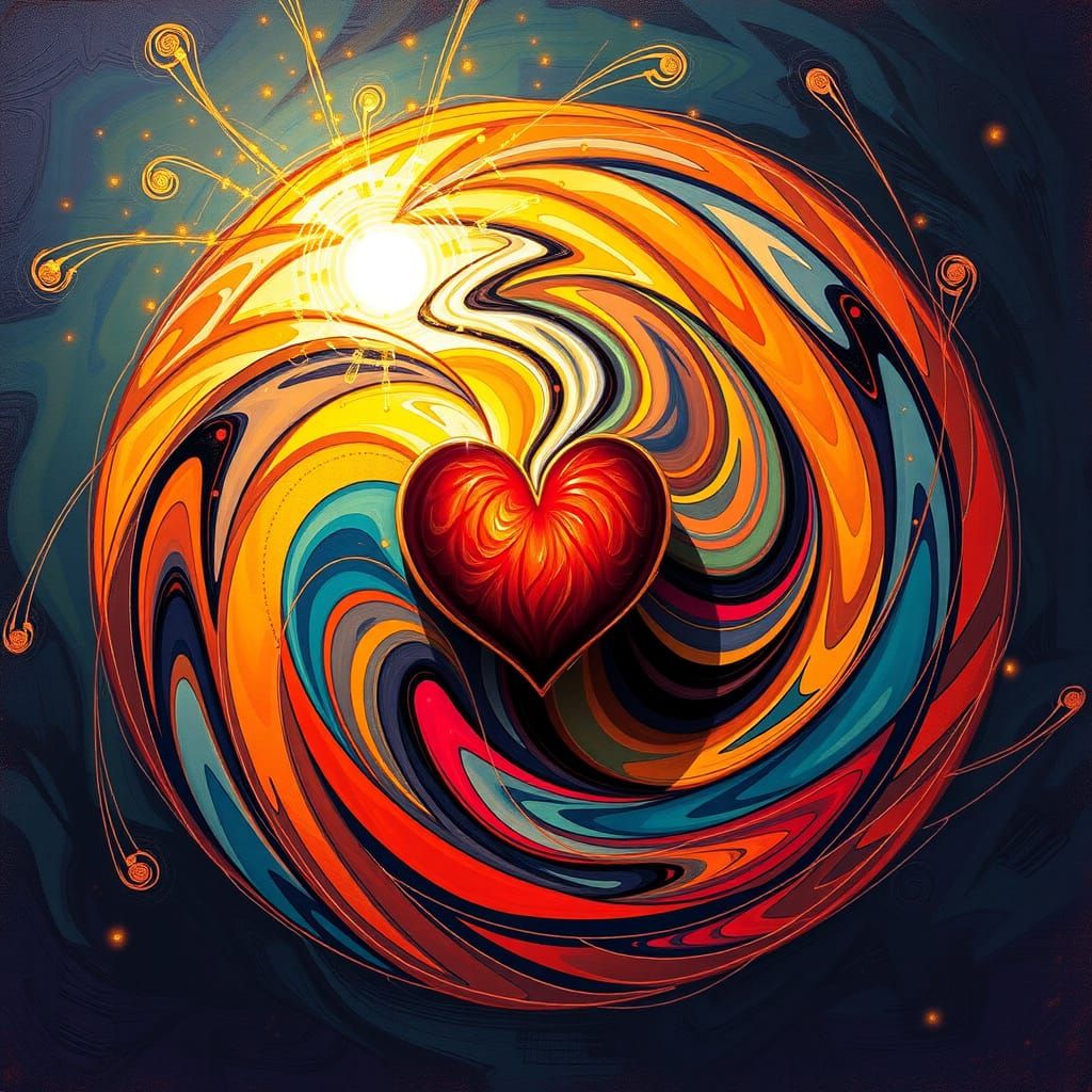 Creative aliveness - Swirling Heart Art in Vibrant Golden L...