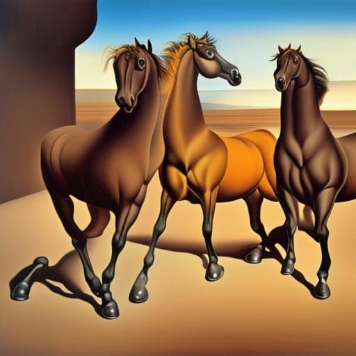 runaway horses surrealism Salvador Dali 1 - AI Generated Artwork ...
