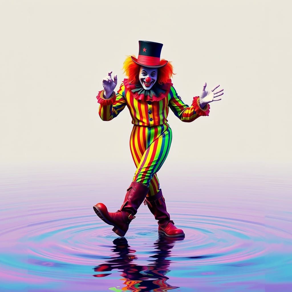 Psychedelic Clown Dances on Water in Vibrant Digit... - AI Art