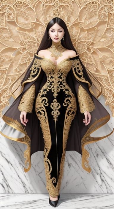 Symmetrical Lady in Marble Filigree Plakatstil Cor... - AI Art