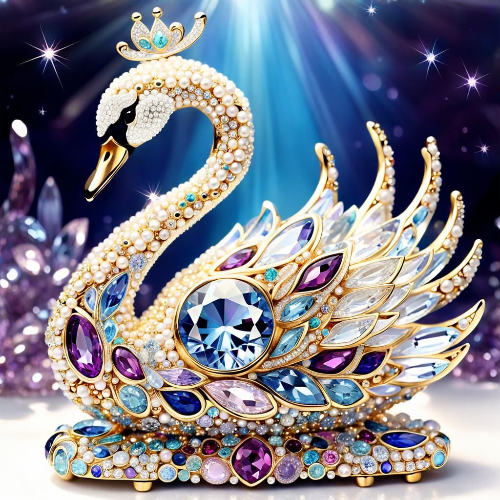 Beautiful Swarovski-Style Crystal Swan Figurine - AI Generated Artwork ...