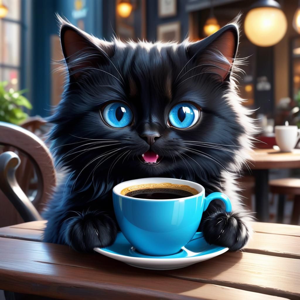 cute black cat enjoy a black coffee - AI Generated Artwork - NightCafe ...