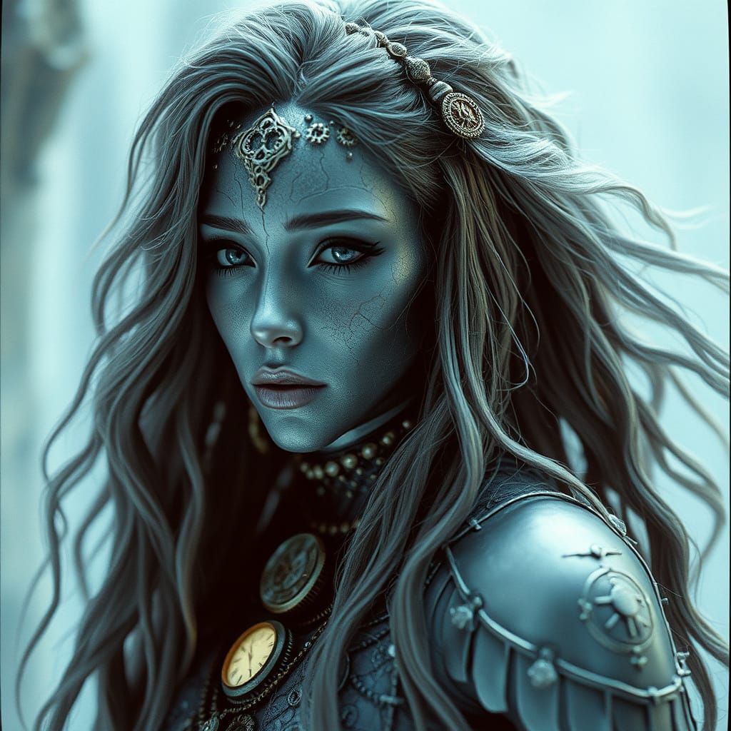 Timekeeper Goddess in Frozen Palace with Gears and... - AI Art
