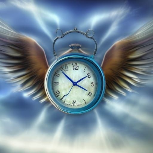 time is flying by, flying clock with wings in the sky ethereal fantasy ...